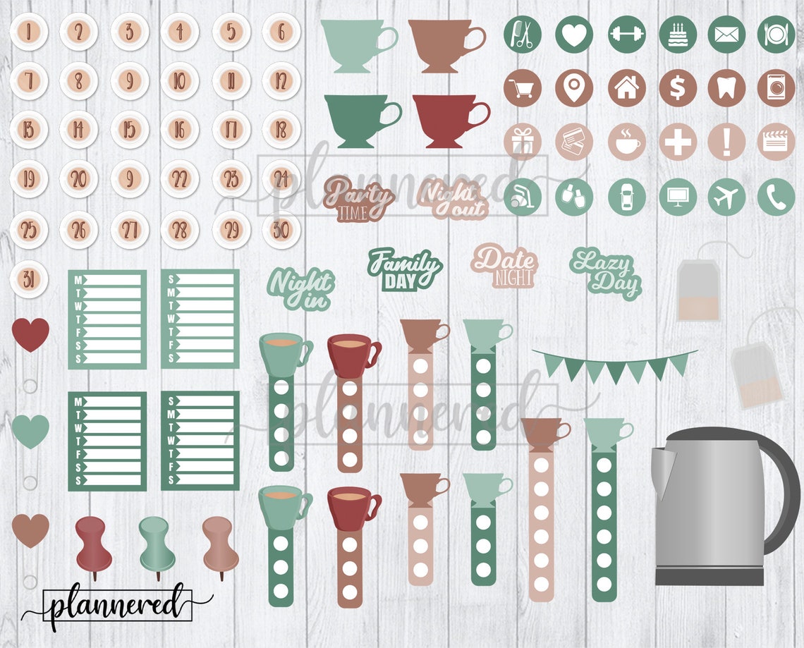 Tea Digital Stickers 500 cup of tea sticker set Precropped | Etsy