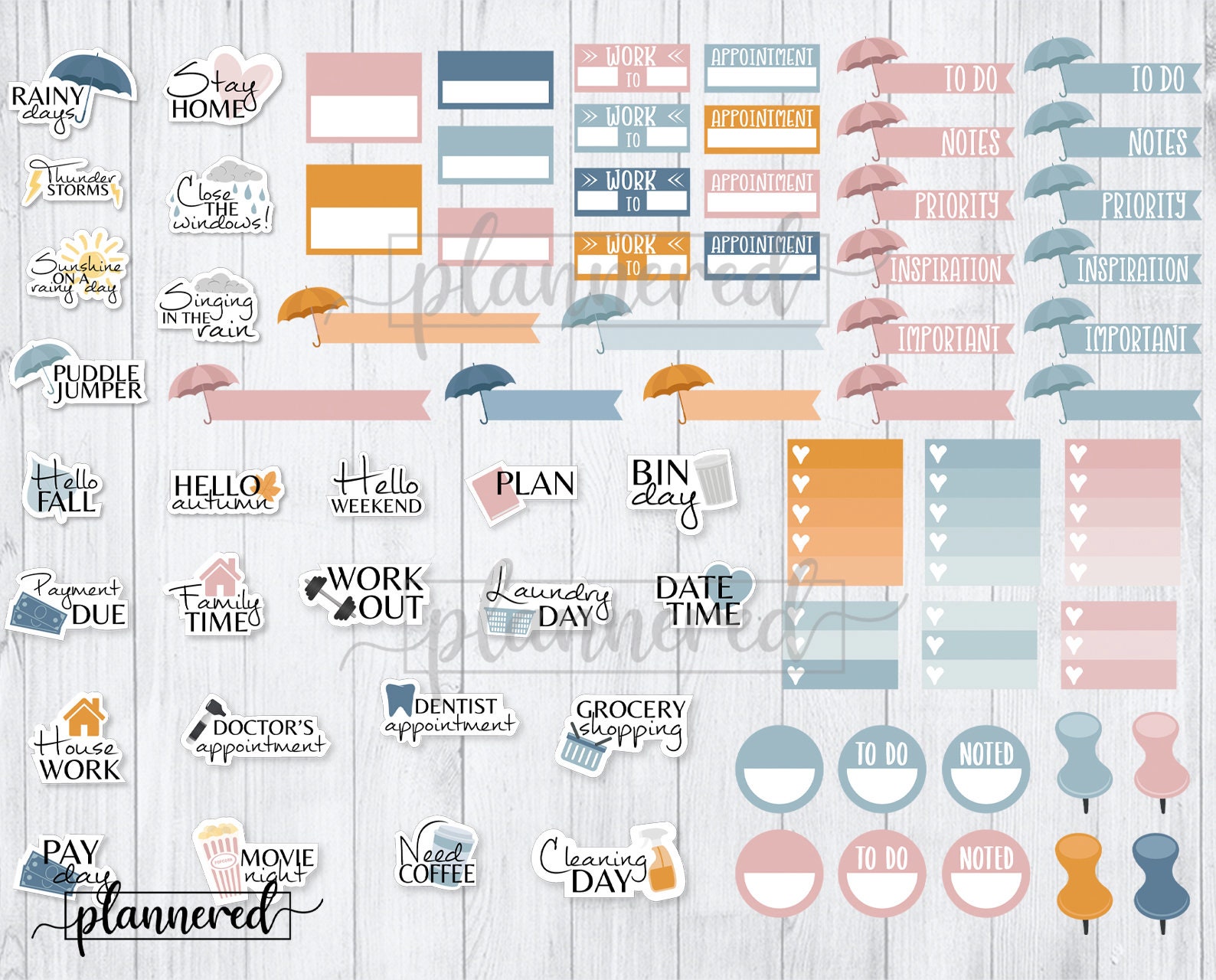 Rainy Fall Days Digital Stickers 600 Rainy Autumn Planner | Etsy