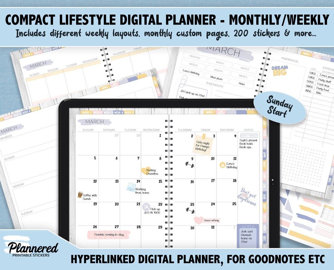 Undated Digital Planner, Horizontal Compact Digital Goodnotes Planner ...