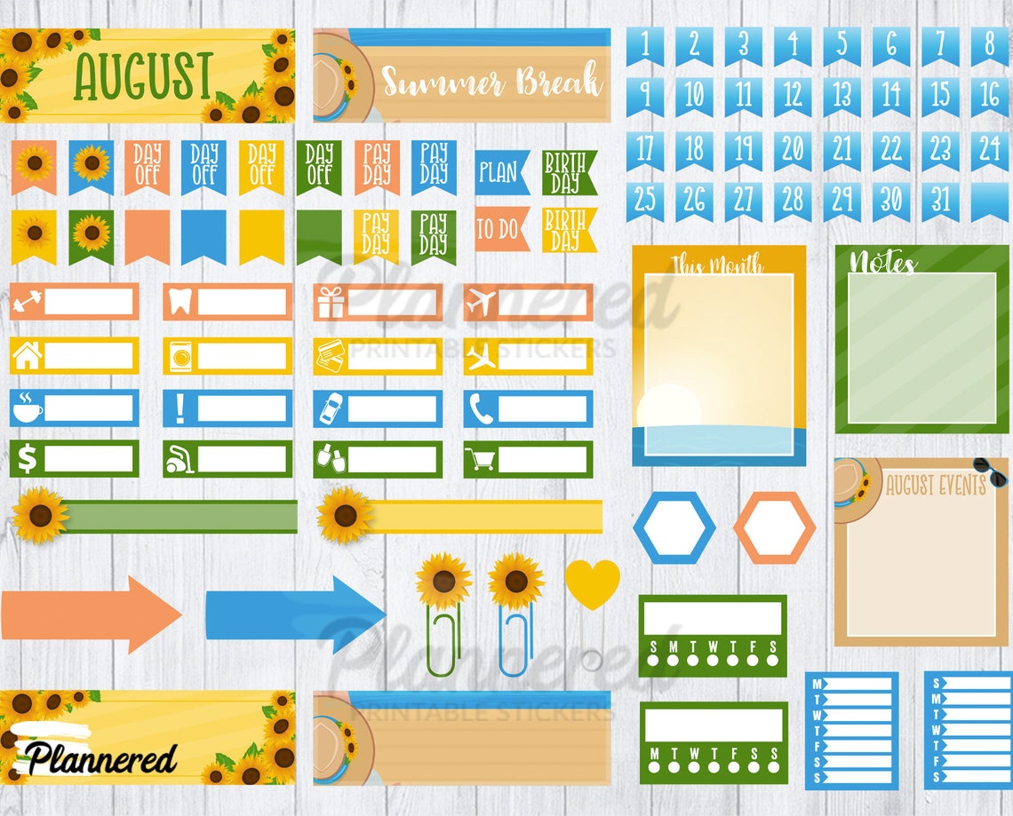 August Digital Stickers 500 Digital August Sunflower Sticker - Etsy