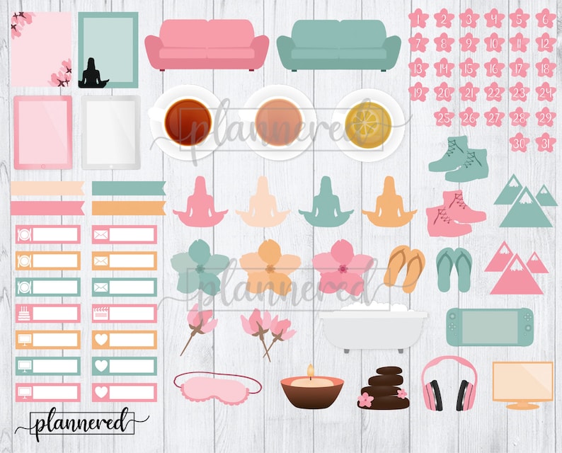 Self-care Digital Stickers, 600+ Enjoy Life Digital Sticker Set ...