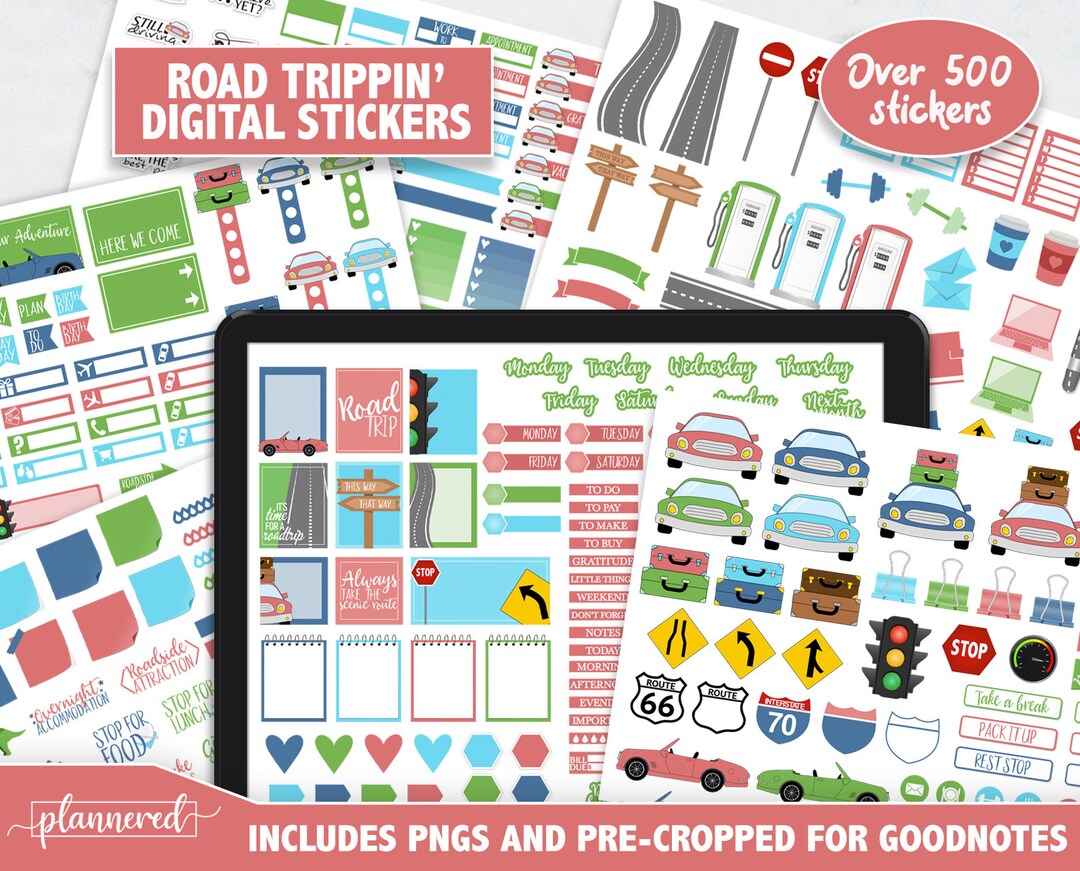 Road Trip Digital Stickers, 500+ Digital Roadtrip Summer Sticker Set ...