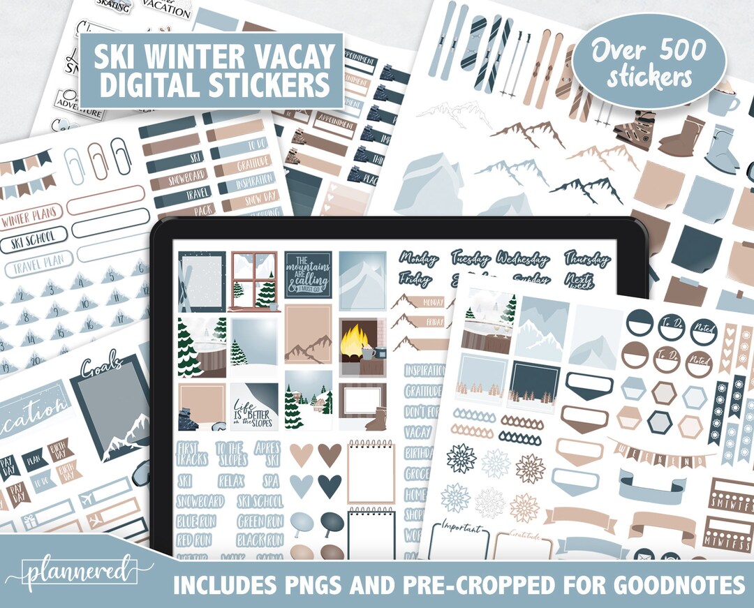 Skiing Digital Stickers, Winter Vacation Digital Goodnotes Stickers ...