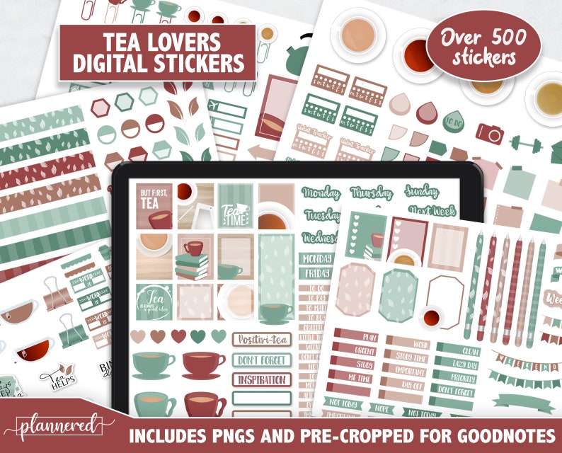 Tea Digital Stickers 500 cup of tea sticker set Precropped | Etsy