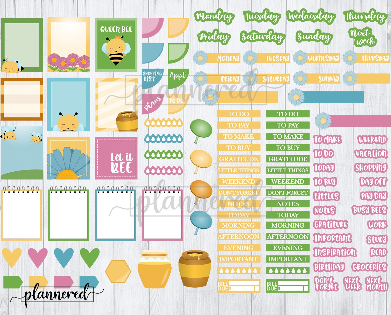 Bee Digital Stickers Spring Bee Planner Stickers 500 bee | Etsy