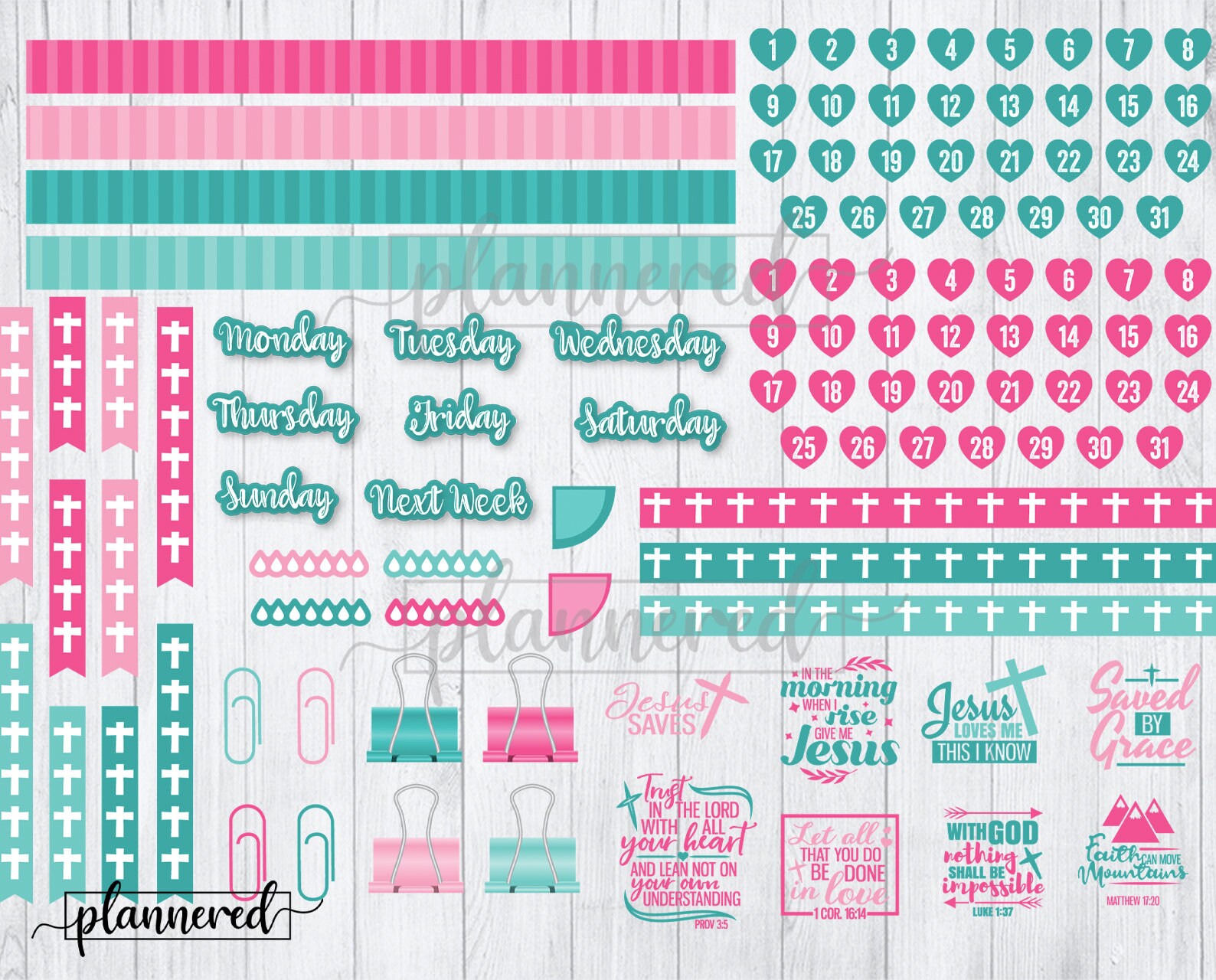 Bible Study Digital Stickers Pink and Mint Faith Stickers | Etsy