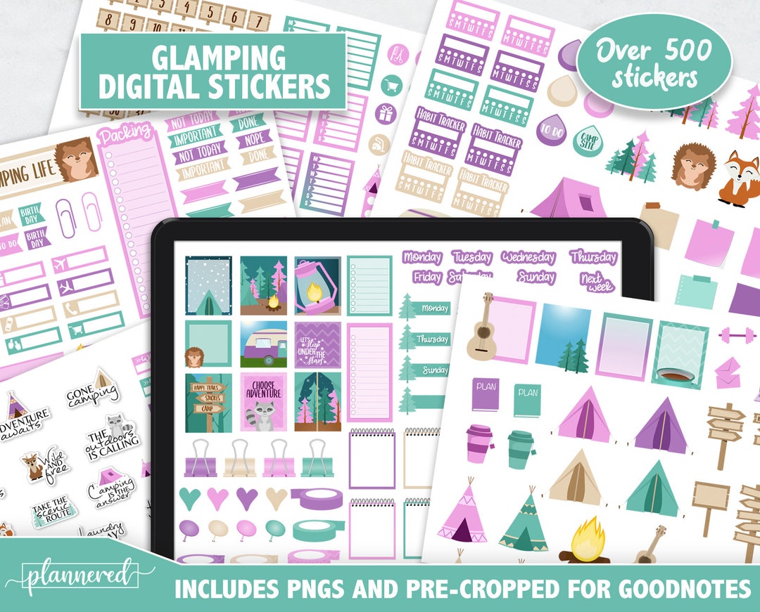 Glamping Digital Stickers, 500+ Camping Digital Sticker Set, Precropped ...