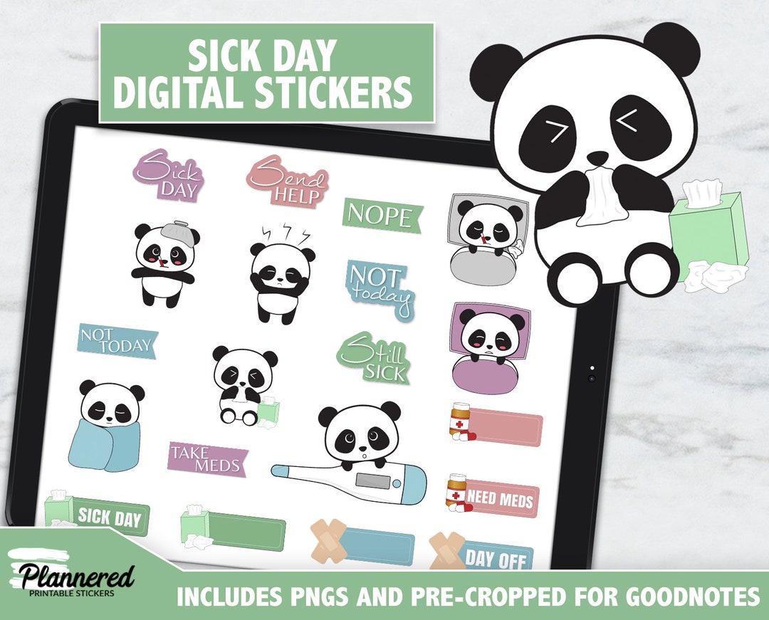 Sick Day Digital Stickers, Penny the Panda, Sick Penny Digital Stickers ...