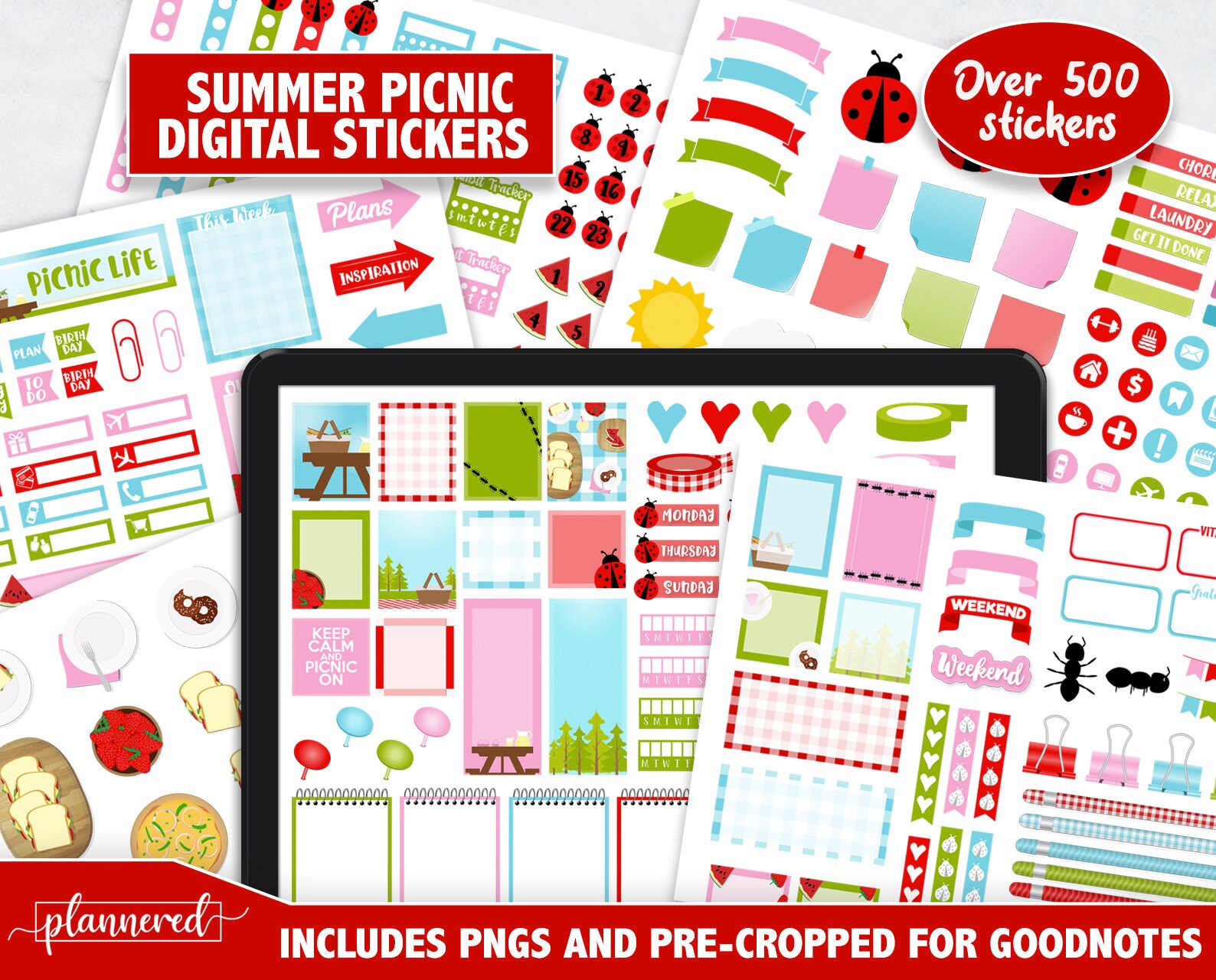Picnic Digital Stickers, 500 Summer Picnic Digital Sticker Set ...