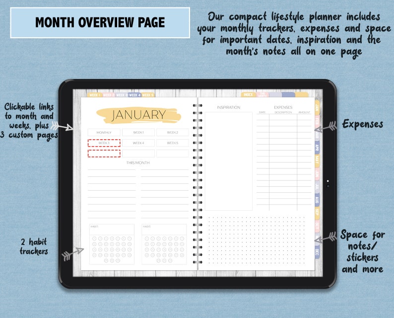Undated Digital Planner Compact Lifestyle Digital Planner | Etsy
