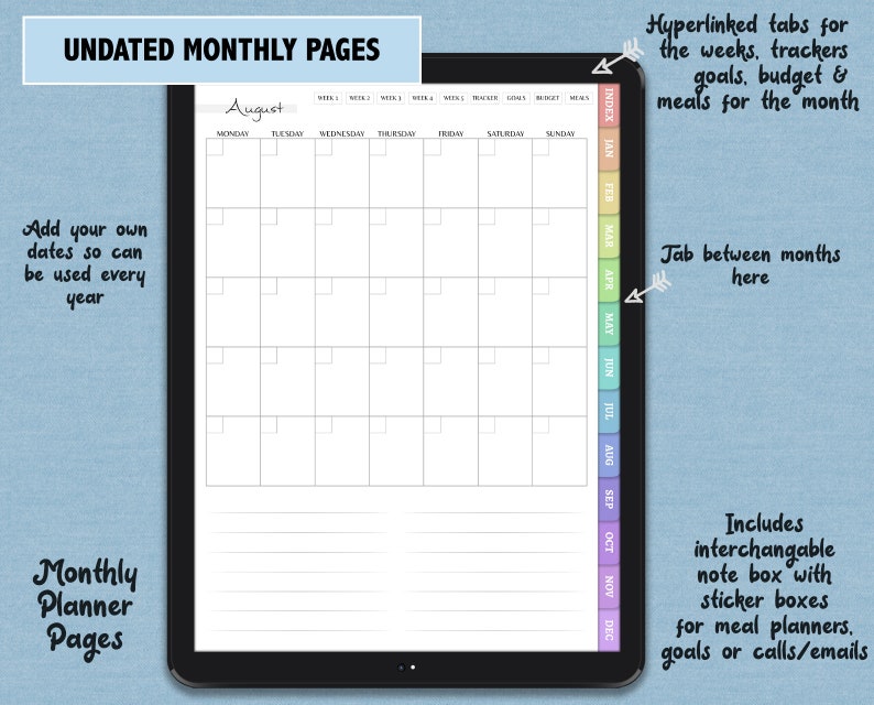 Undated Digital Planner Vertical for Goodnotes Rainbow Tabs - Etsy