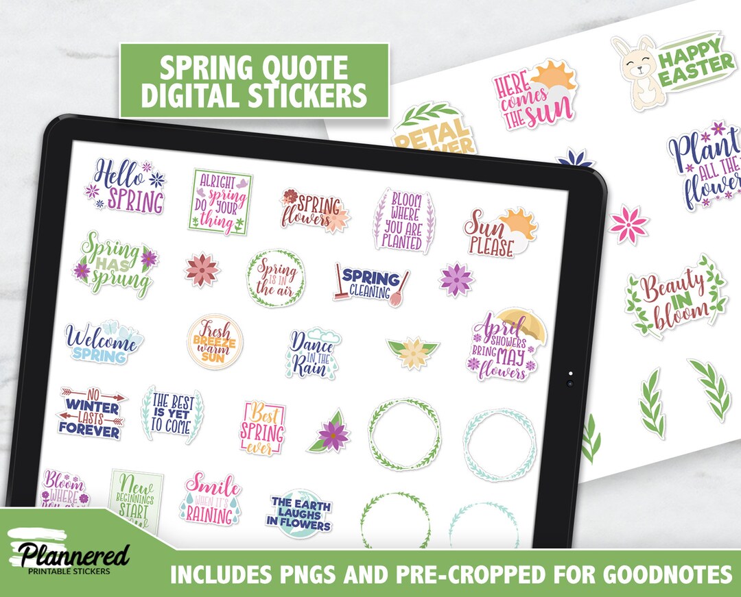 Spring Digital Stickers, Colorful Spring Quote Digital Stickers, 44 ...