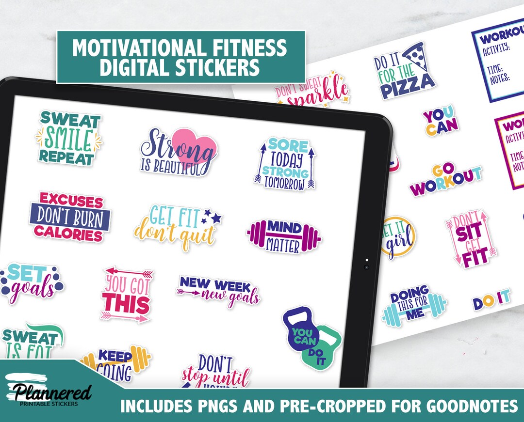 Fitness Quote Digital Stickers, Precropped Goodnotes Fitness Stickers ...