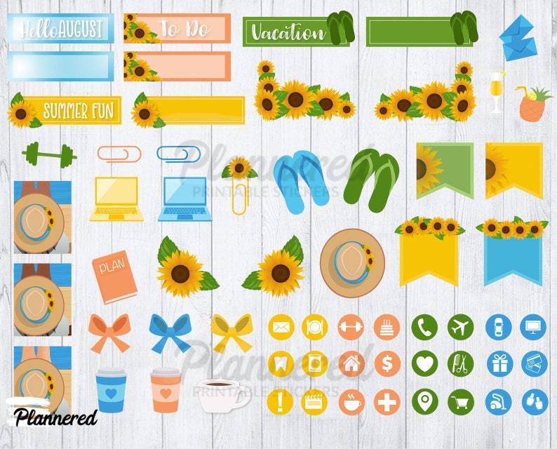 August Digital Stickers 500 Digital August Sunflower Sticker - Etsy