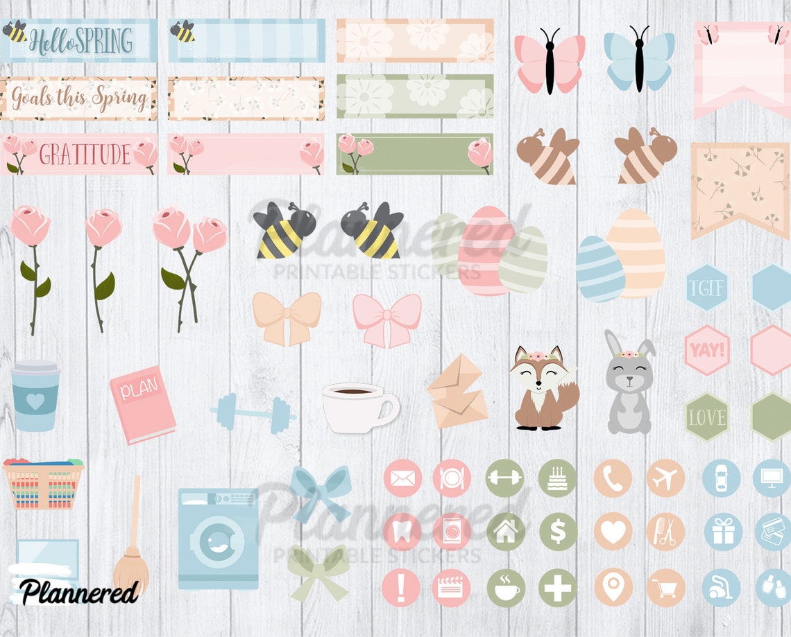 Spring Digital Stickers 500 Digital Floral Spring Sticker | Etsy