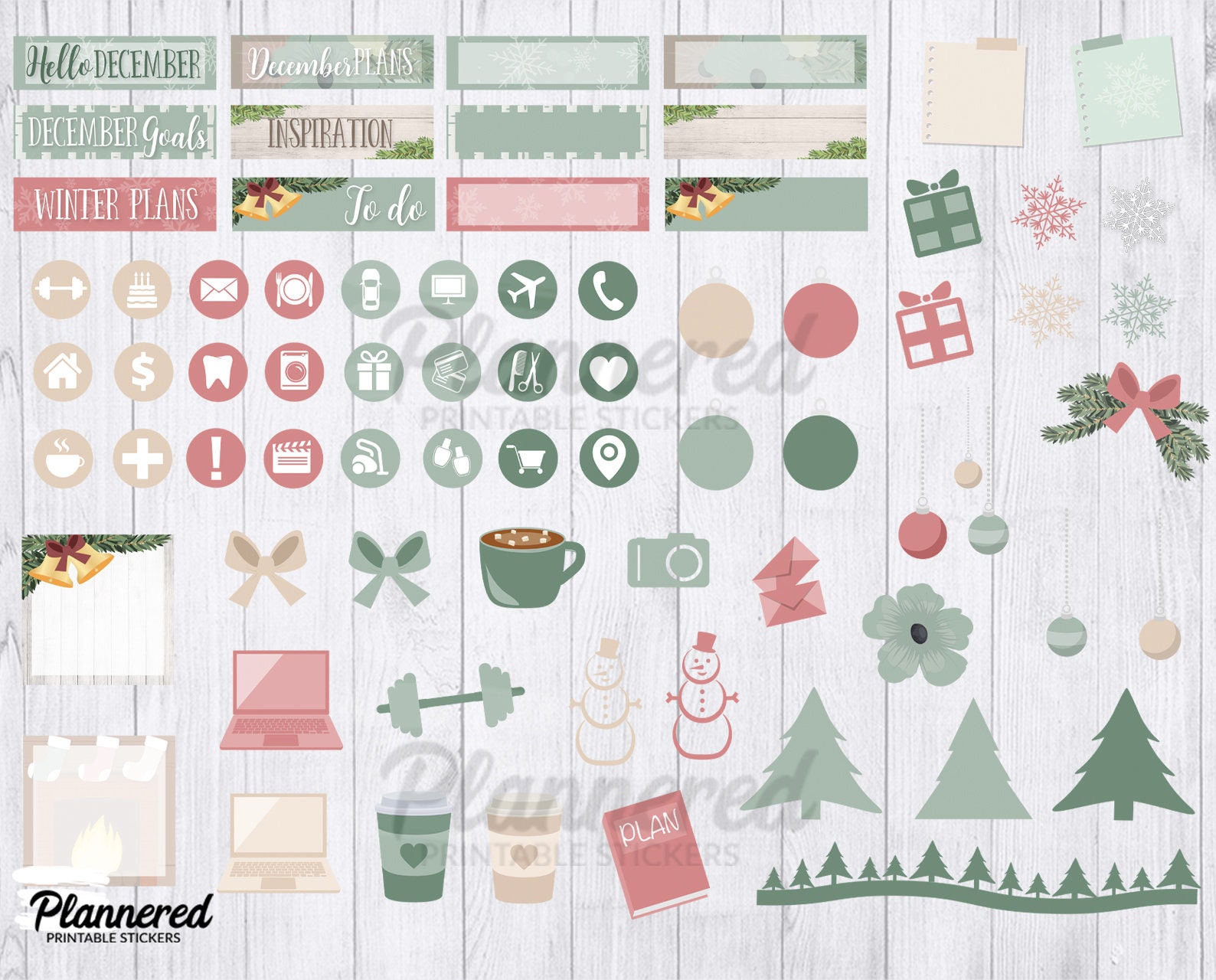 December Digital Stickers, 500+ Digital December Sticker Set ...