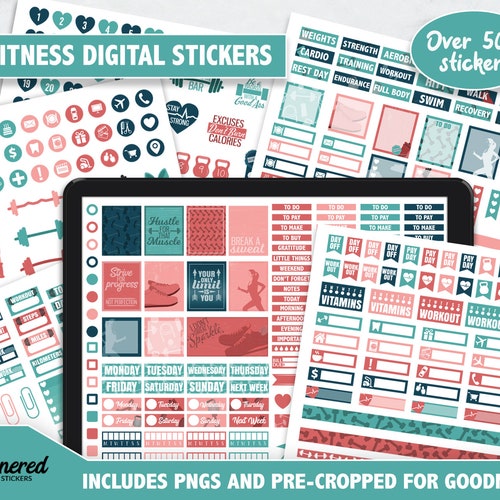 Fitness Digital Stickers Workout Goodnotes Stickerbook - Etsy