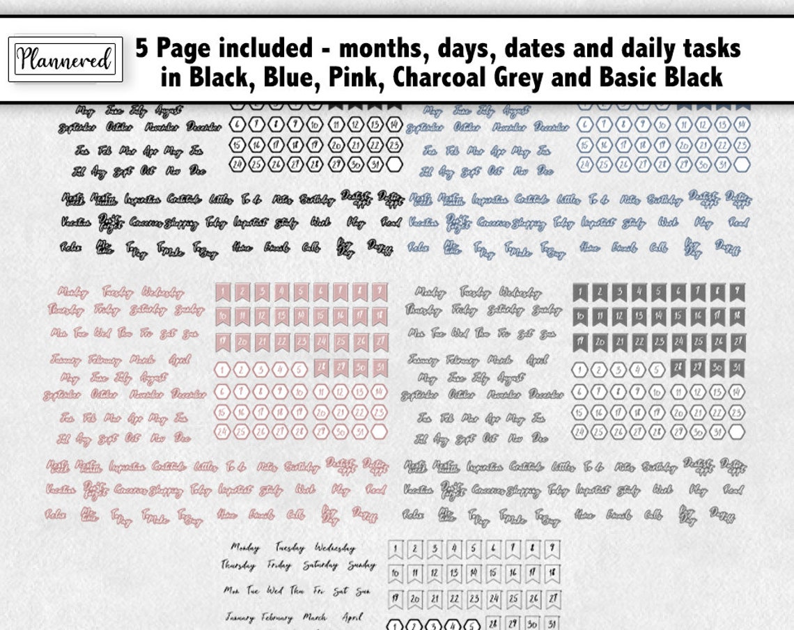 Digital Daily Goodnotes Stickers, Goodnotes Planner Stickers, Black ...