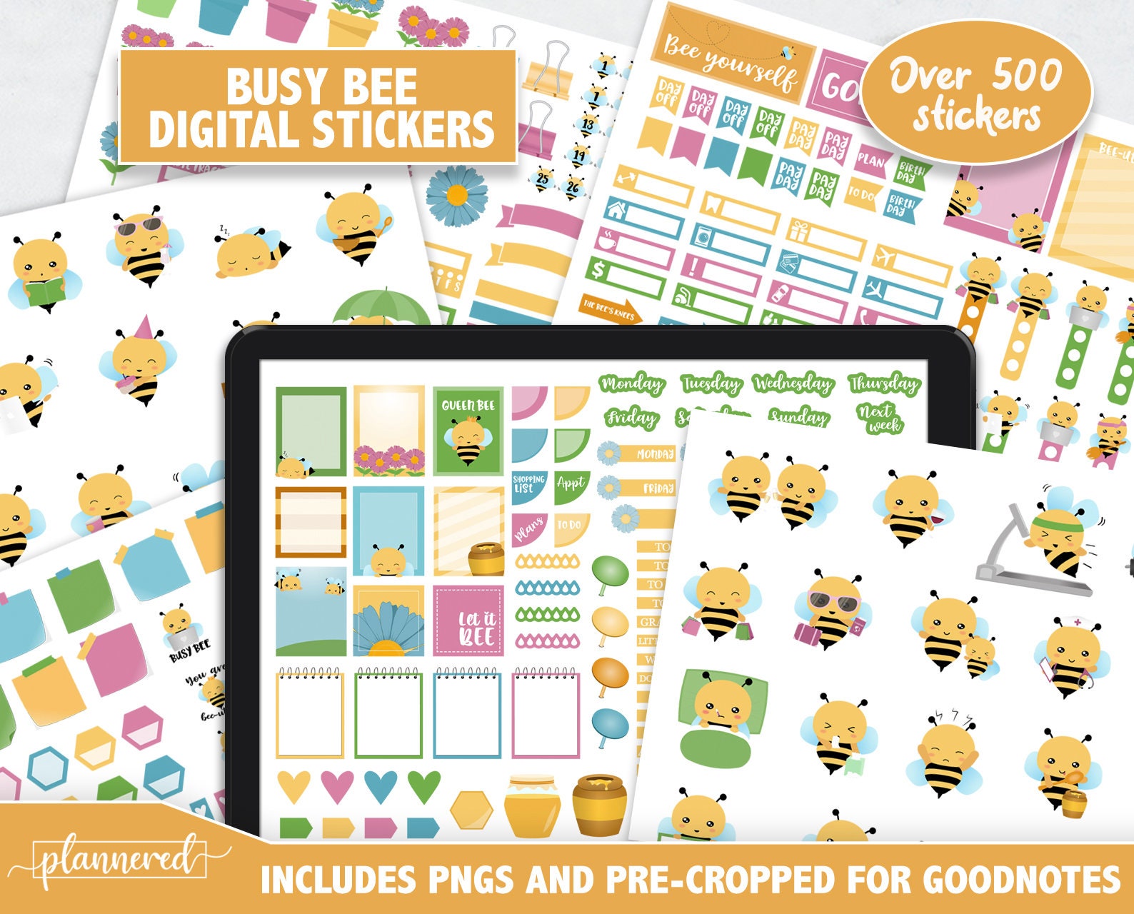 Bee Digital Stickers Spring Bee Planner Stickers 500 bee | Etsy