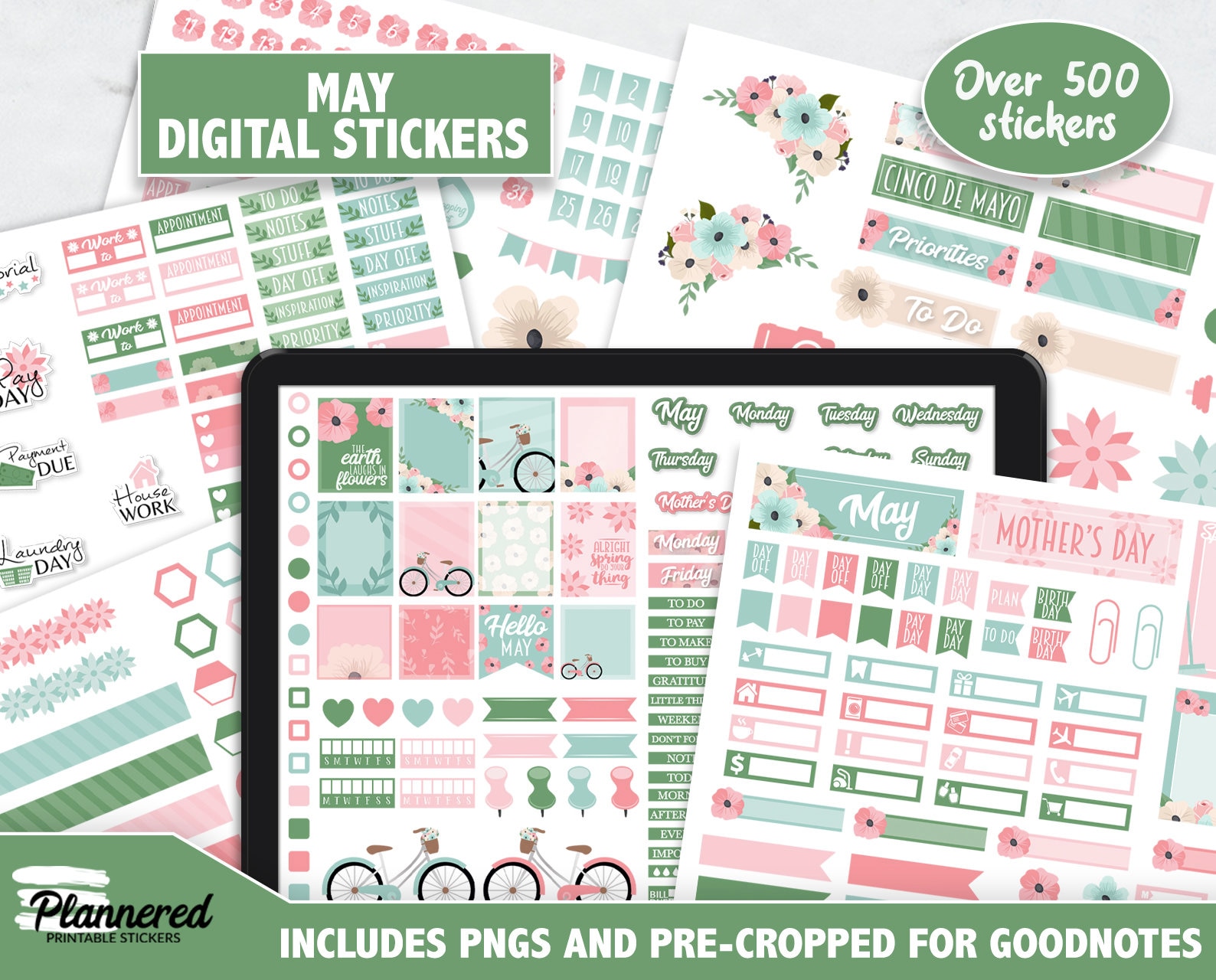 May Digital Stickers, 500 May Monthly Digital Stickers, Precropped ...