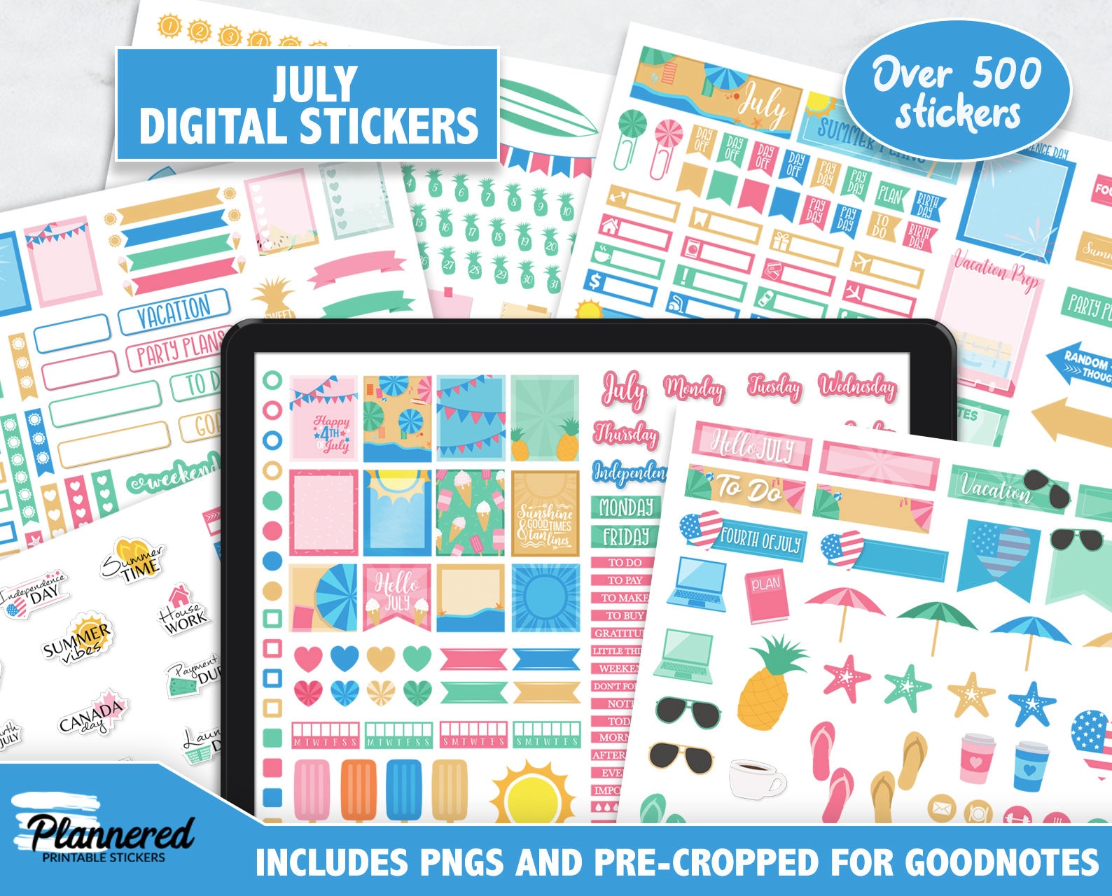 July Digital Stickers 500 Digital July Summer Sticker Set - Etsy