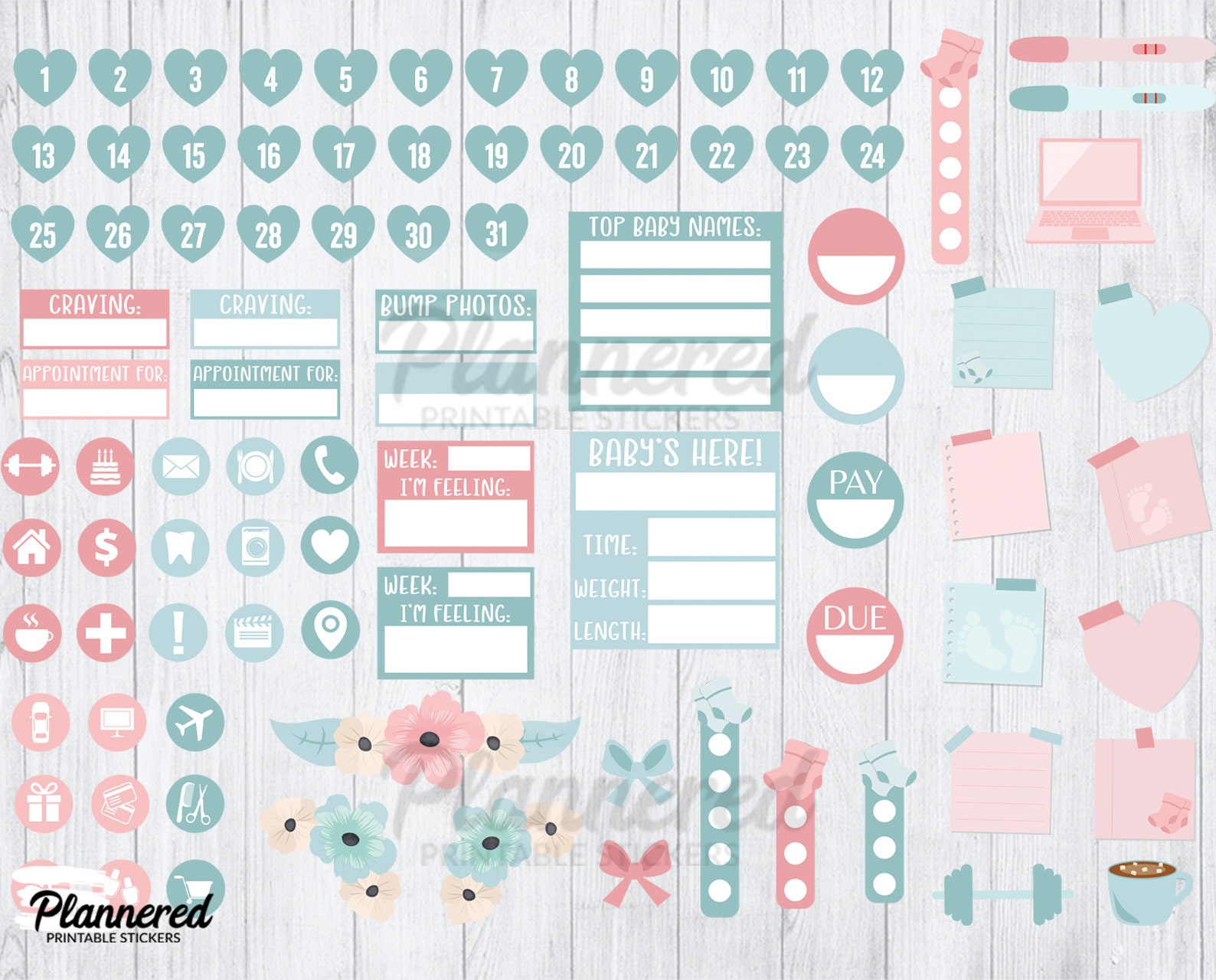 Pregnancy Digital Stickers 500 Digital Pregnant Stickers | Etsy