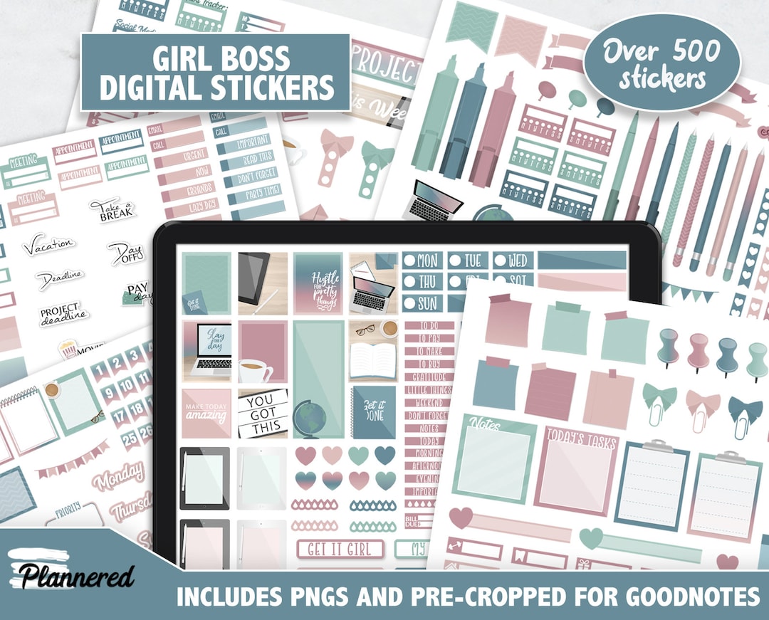 Girl Boss Digital Stickers, 500+ Work Digital Sticker Set, Precropped ...