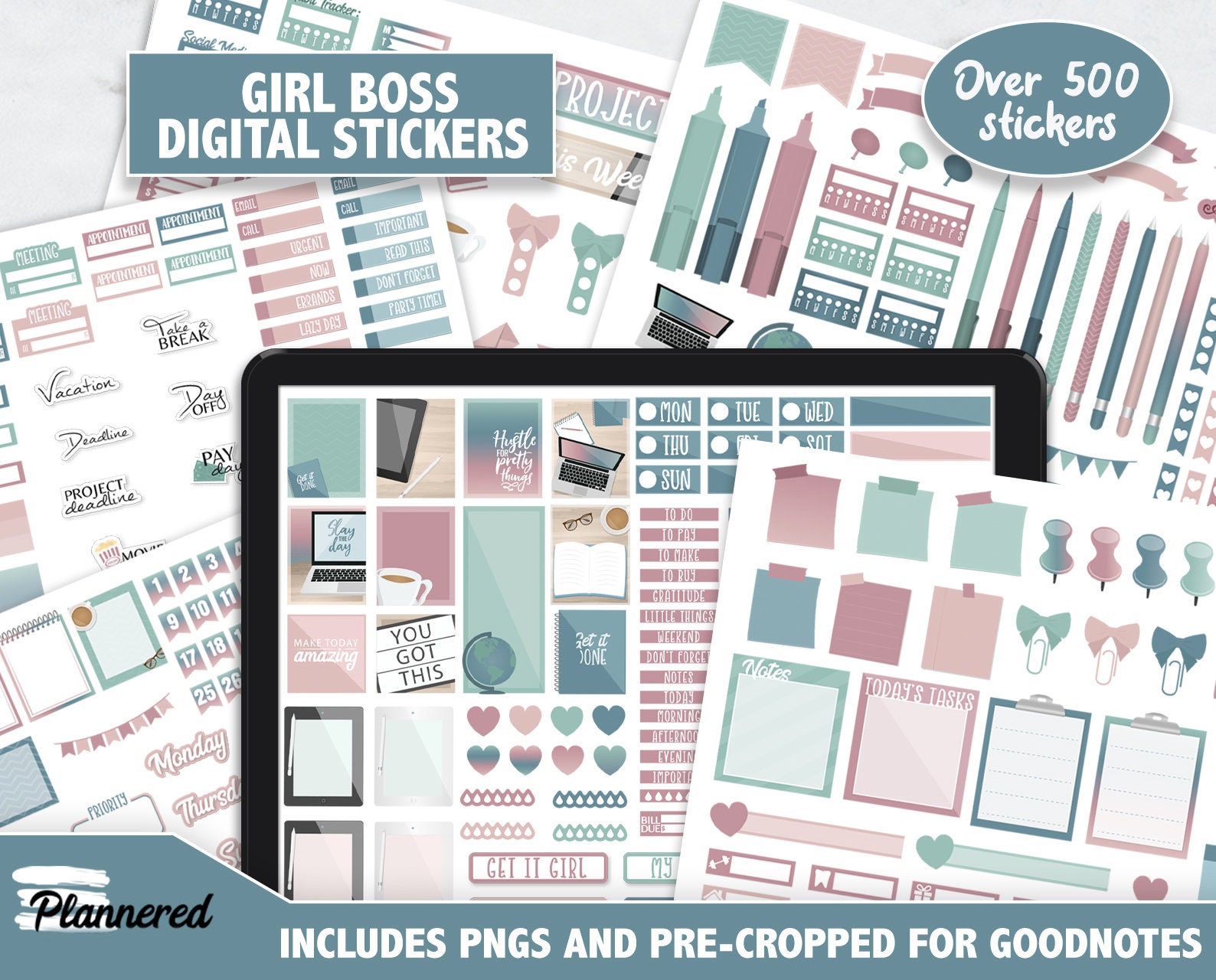 Girl Boss Digital Stickers 500 Work Digital Sticker Set | Etsy