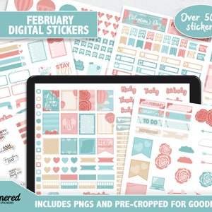 February Digital Stickers, 500 Digital February Sticker Set, Precropped ...