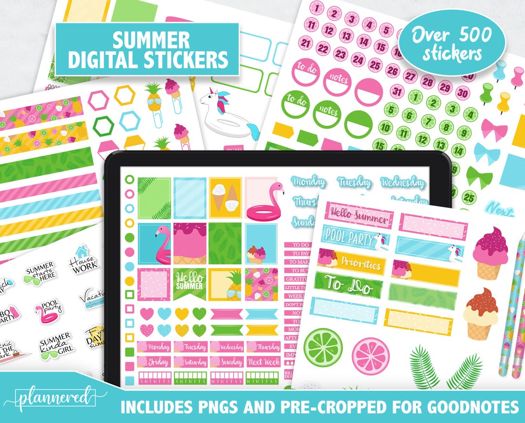 Summer Digital Stickers, 500+ Bright Summer Stickers for Ipad, Tablet ...