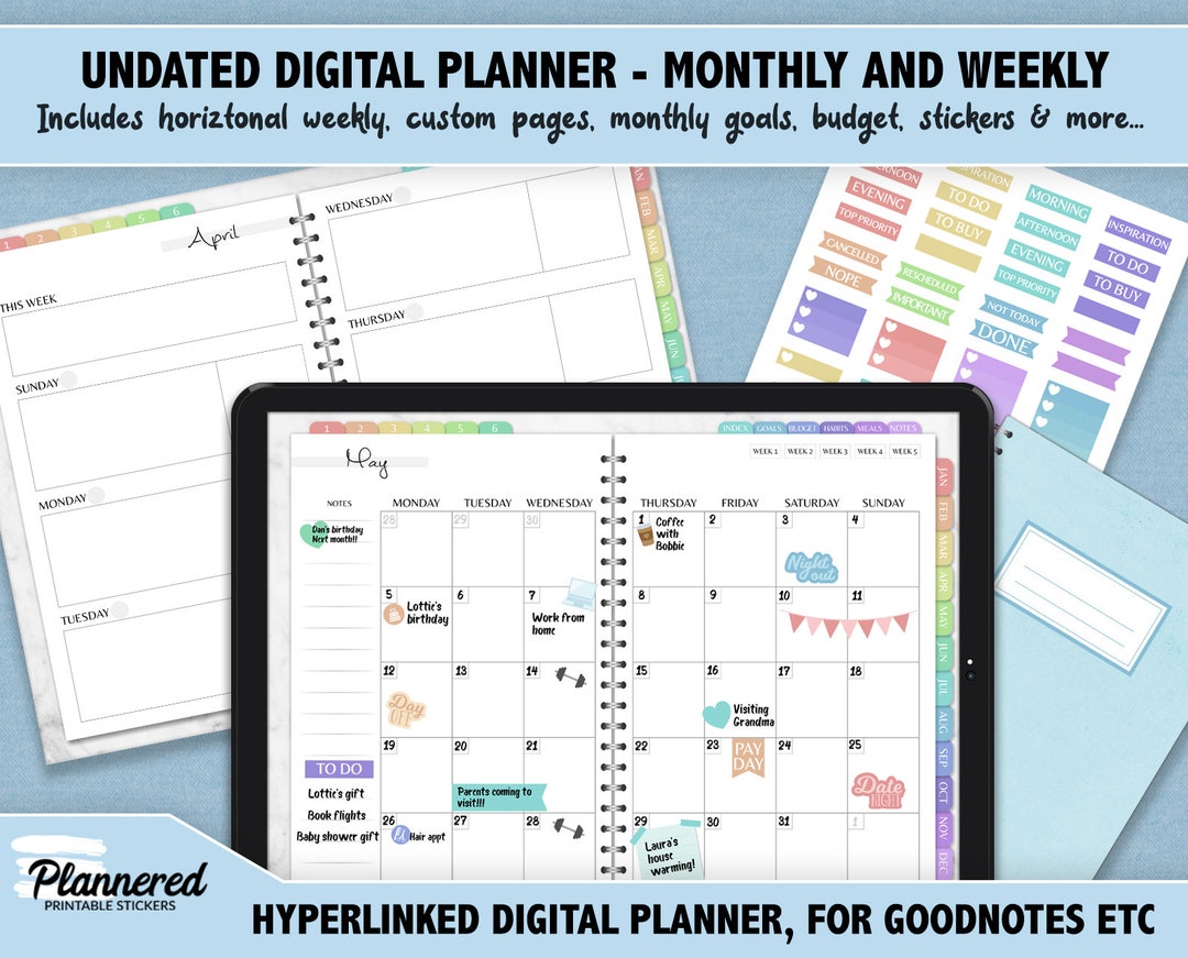 Digital Planner Undated for Goodnotes, Horizontal Weekly Digital ...
