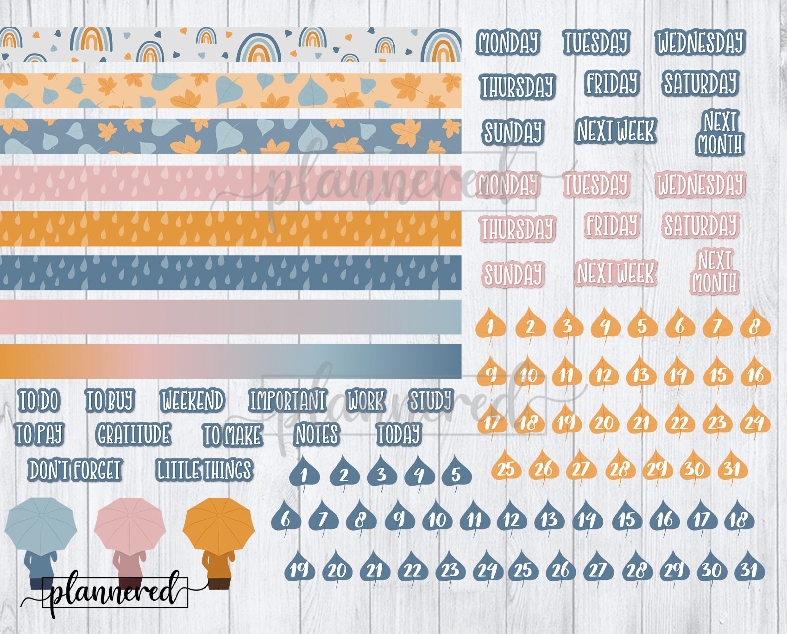 Rainy Fall Days Digital Stickers 600 Rainy Autumn Planner | Etsy