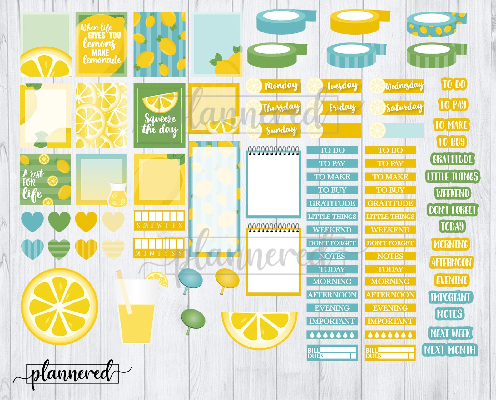 Lemon Digital Stickers, 500+ Summer Lemon Digital Sticker Set ...
