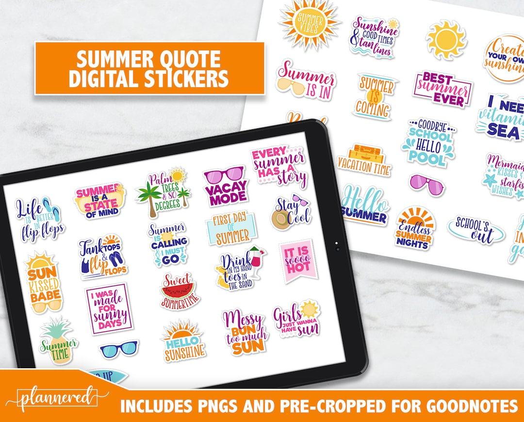 Summer Digital Stickers, Colorful Summer Quote Digital Stickers, 42 ...