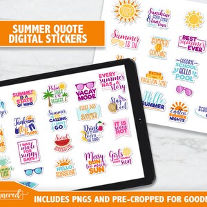 Summer Digital Stickers, Colorful Summer Quote Digital Stickers, 42 ...