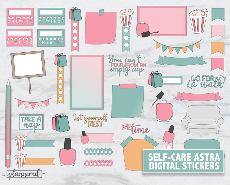 Self-care Astra Digital Stickers, Self Care Digital Set, Character Girl ...
