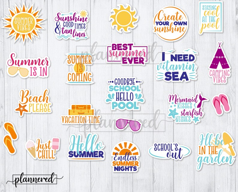 Summer Digital Stickers, Colorful Summer Quote Digital Stickers, 42 ...