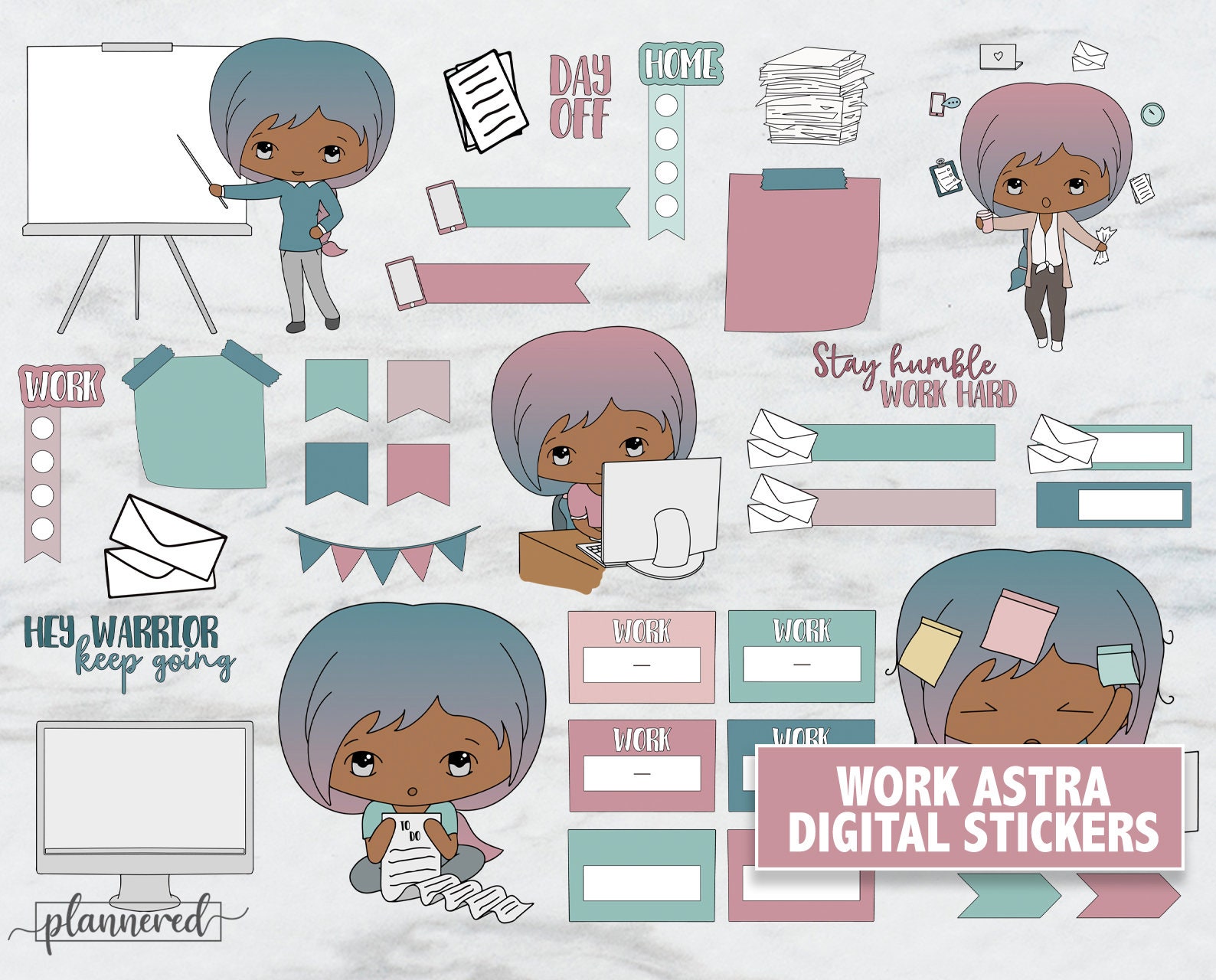 Work Astra Digital Stickers Girl Working Stickers Busy Girl | Etsy