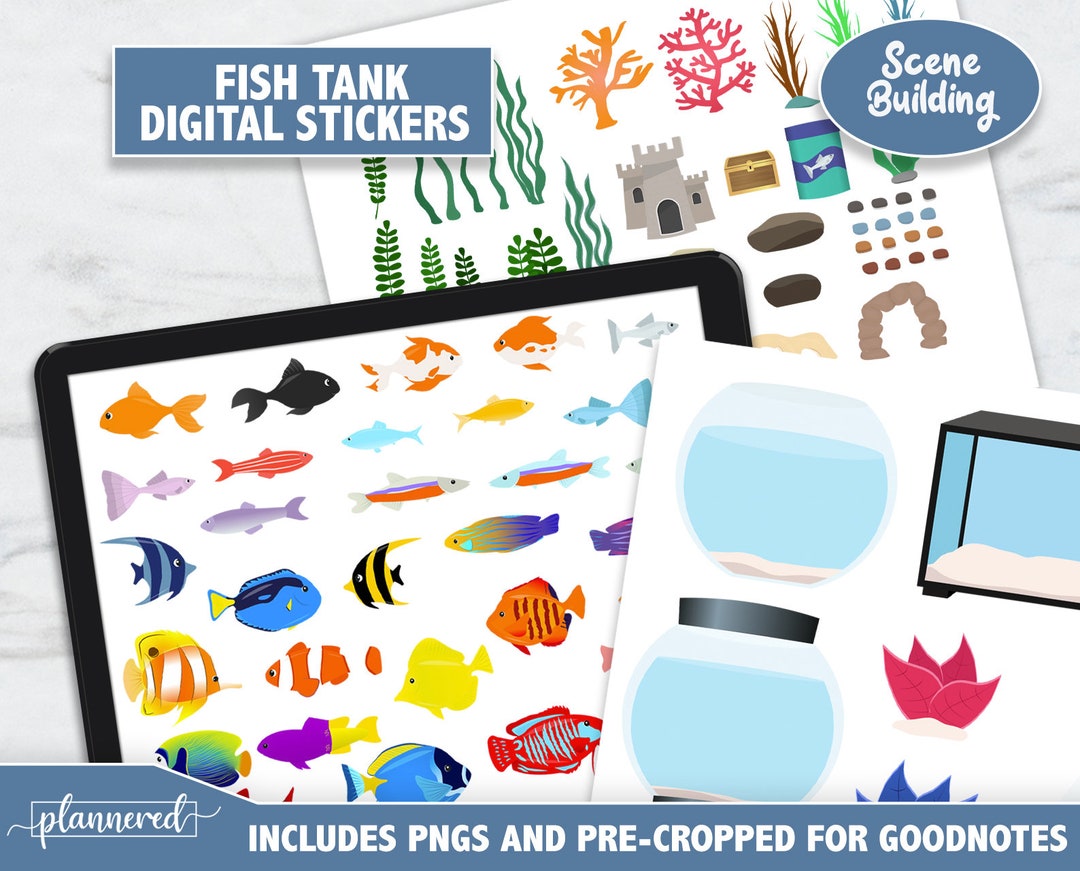 Fish Tank Digital Stickers, Precropped Goodnotes Aquarium Scene ...