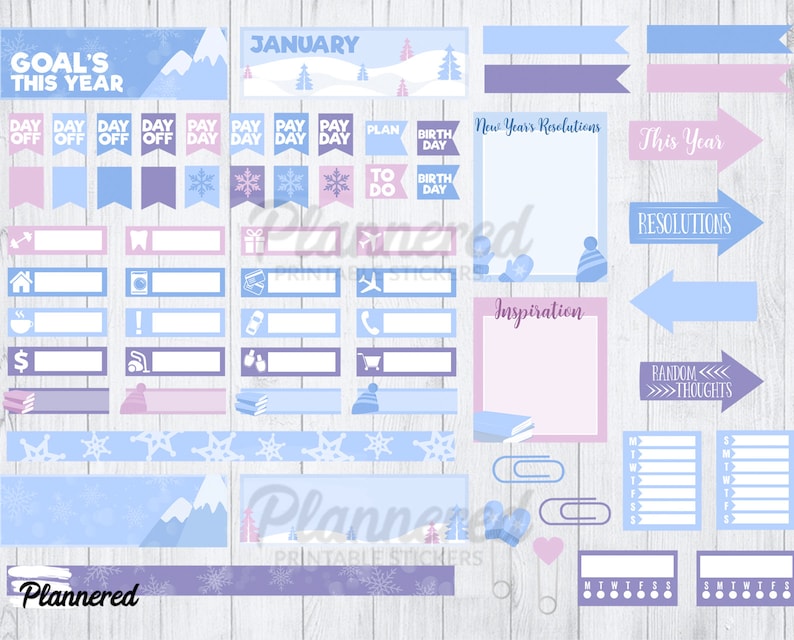 January Digital Stickers, 500+ Digital January Sticker Set, Precropped ...