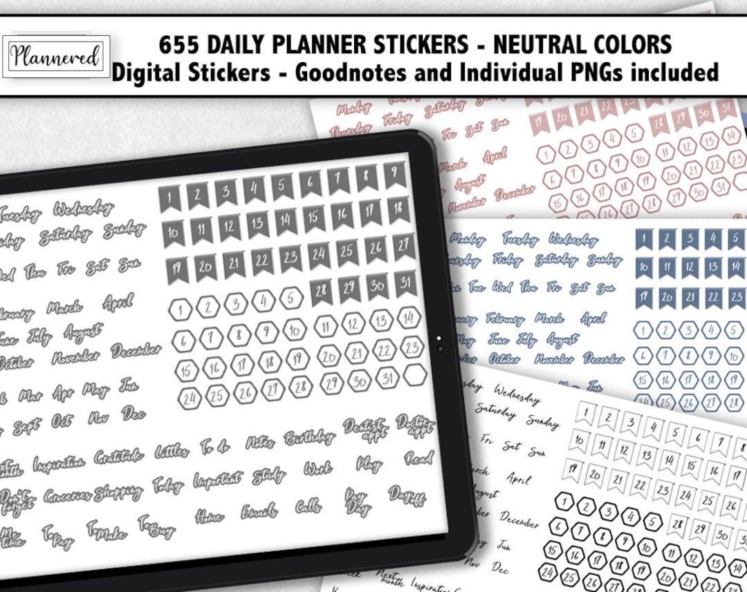 Digital Daily Goodnotes Stickers, Goodnotes Planner Stickers, Black ...