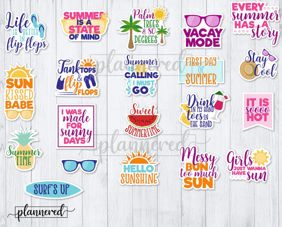 Summer Digital Stickers, Colorful Summer Quote Digital Stickers, 42 ...