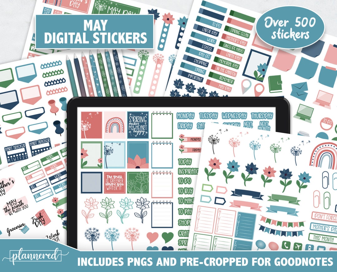 May Digital Stickers, May Monthly Goodnotes Stickers, 500+ Digital ...