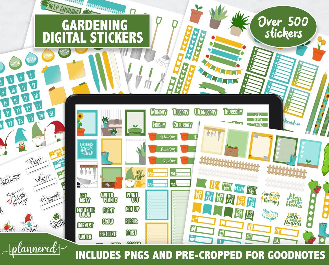 Gardening Digital Stickers, 500+ Digital Functional Gardening Sticker ...