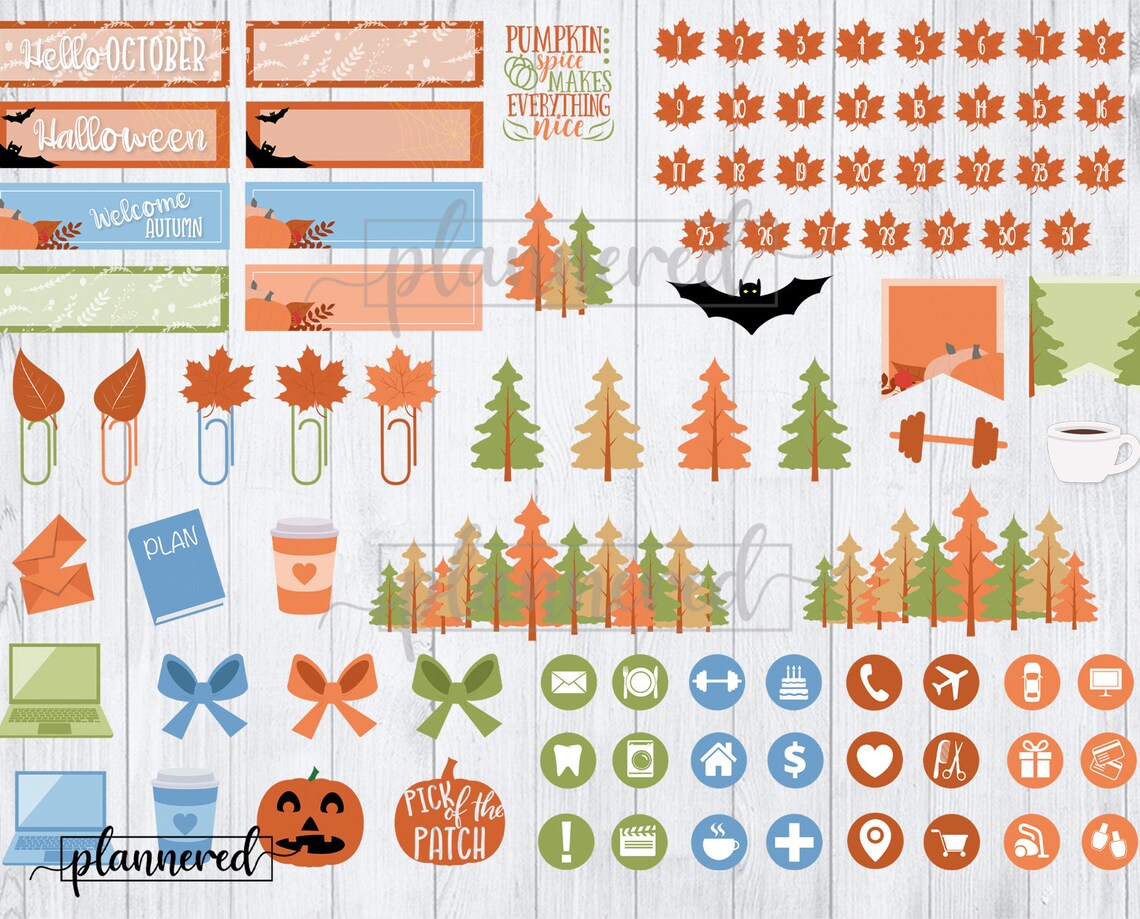 October Digital Stickers, 500+ Digital October Fall Sticker Set ...