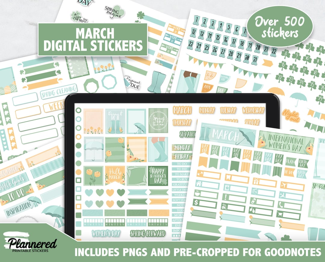March Digital Stickers, 500+ March Digital Sticker Set, Precropped ...