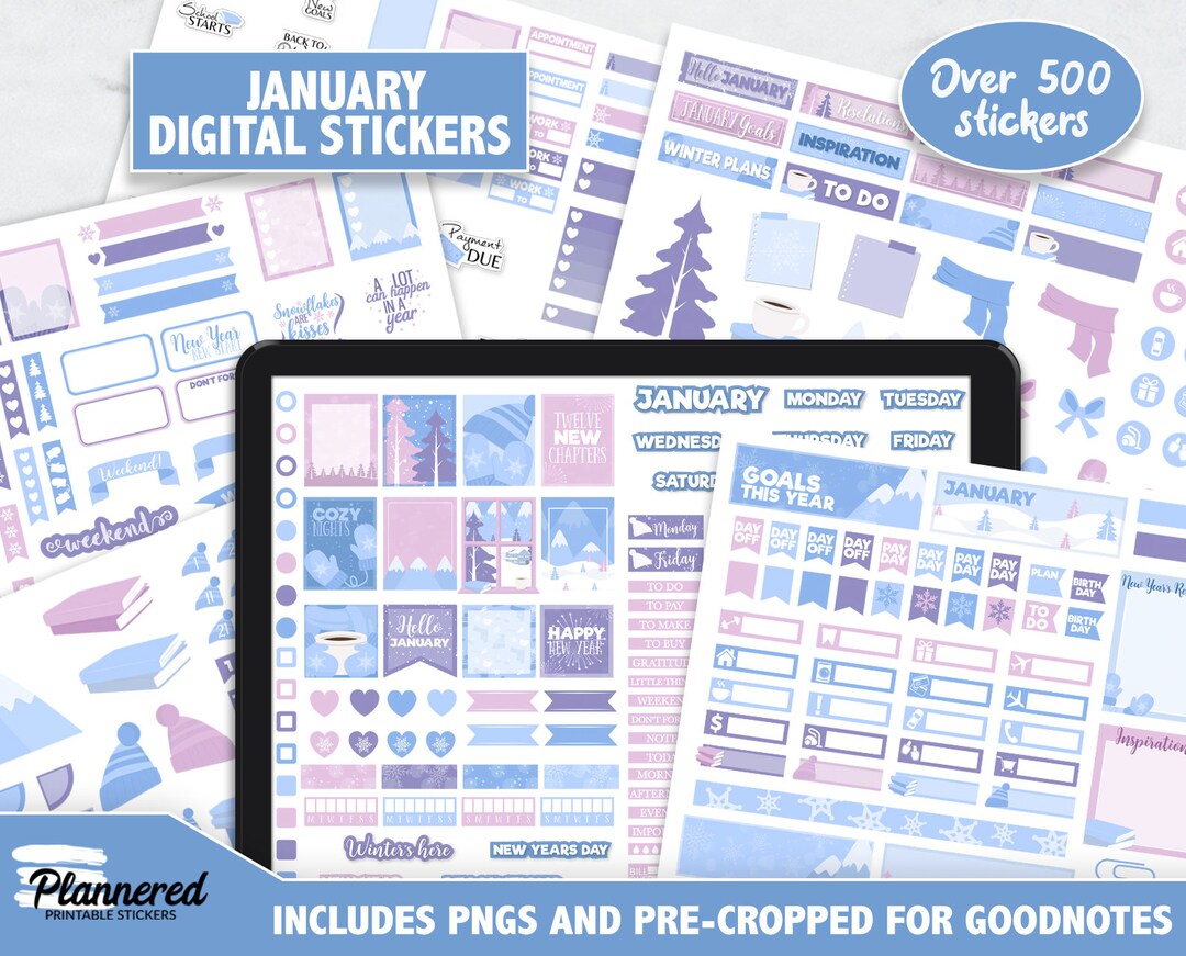 January Digital Stickers, 500+ Digital January Sticker Set, Precropped ...