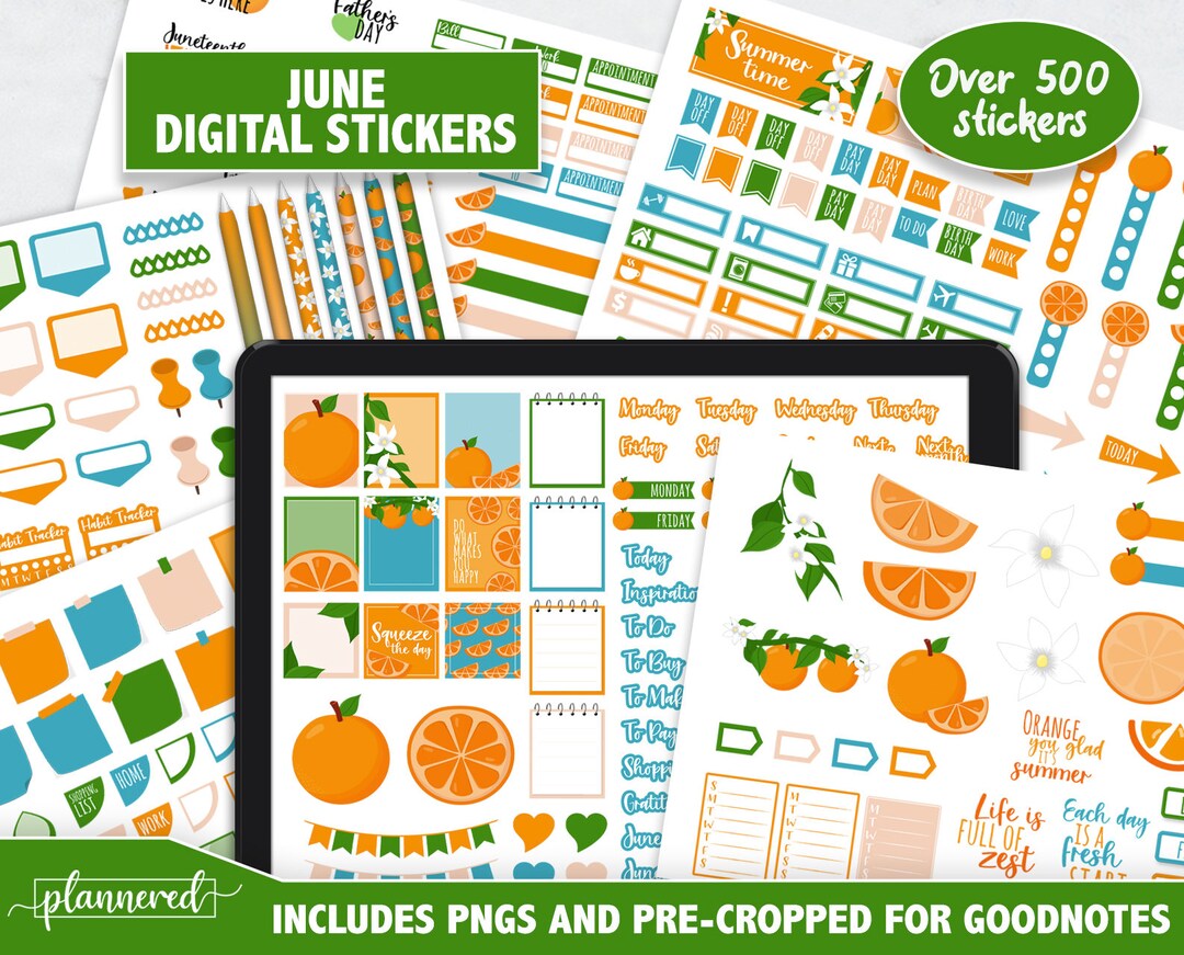 June Digital Stickers, June Monthly Goodnotes Stickers, 500+ Digital ...