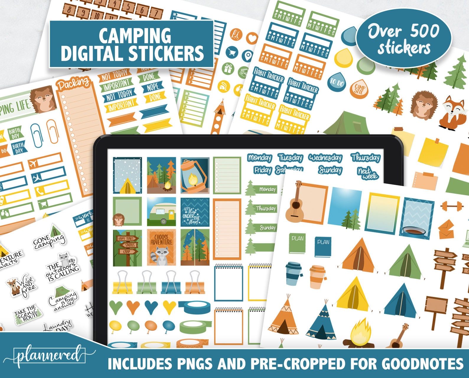 Camping Digital Stickers 500 Digital Sticker Set for - Etsy