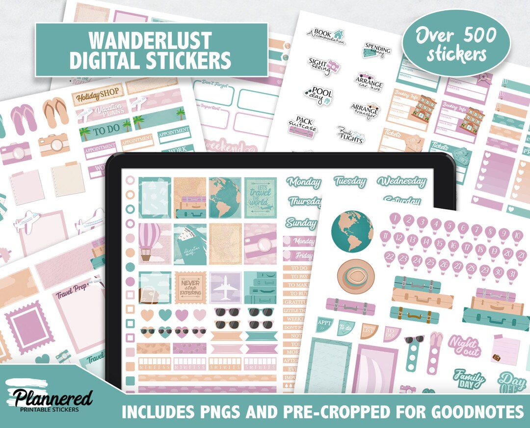 Wanderlust Digital Stickers, 500+ Digital Travel Sticker Set ...